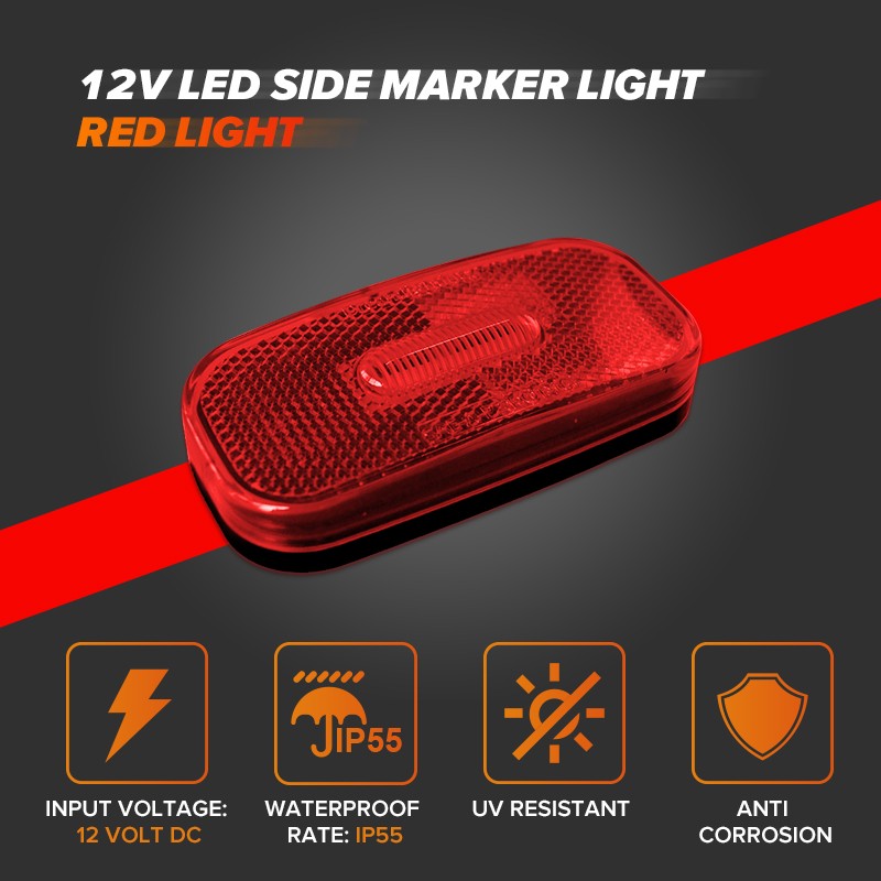 12V LED side lamp motorhome, LED clearance lamp red boat RV, 12V front ...